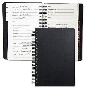 Current Black Password & PIN Keeper Book, 65 Pages, 4.5” x 5 ¾” Size Spiral Bound, Alphabetical Tabs, Plastic Cover Internet Organizer for Offline Website, Login, & Username Storage