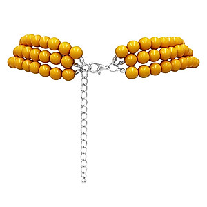 Rosemarie & Jubalee Women's 3 Colorful Multi Strands Simulated Pearl Necklace And Earrings Jewelry Gift Set, 18"+3" Extender (Mustard Yellow Silver Tone)