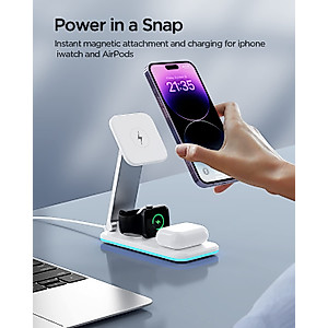 Magnetic Charging Station,Hohosb 3 in 1 Foldable Wireless Charger Stand[Compatible with Magsafe Charger] for iPhone 14/13/12 Series, AirPods Pro/3/2,Apple Watch/iWatch(18W Adapter Included)-White