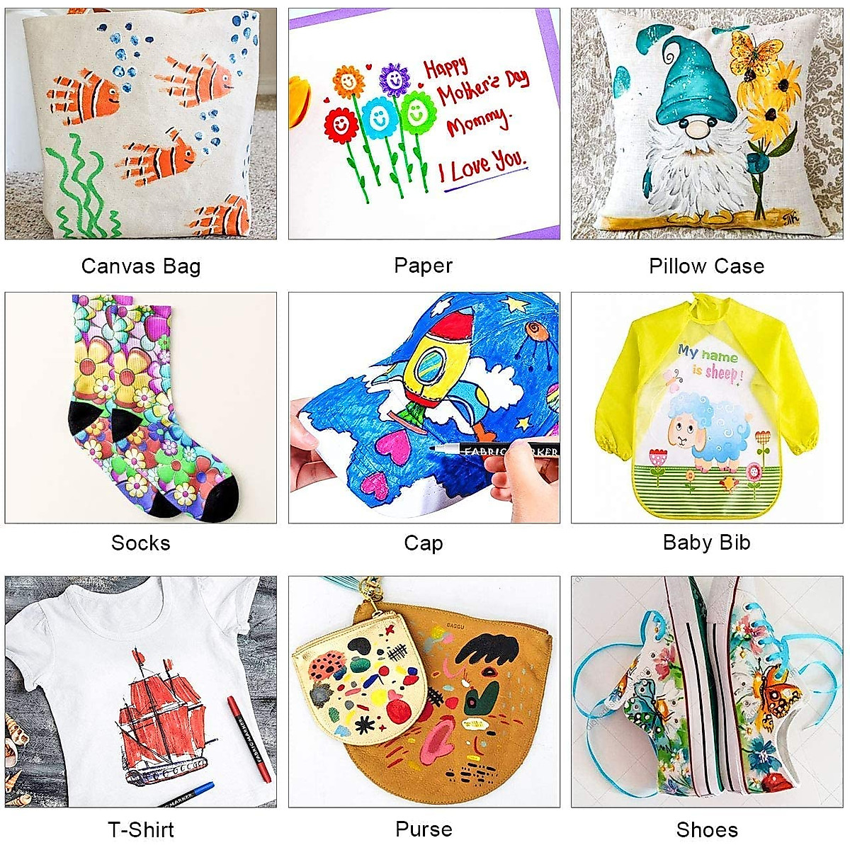 Emooqi Fabric Markers Pen, 24 Colors Fabric Paint Art Marker Set Double-Ended Fabric Markers with Chisel Point and Fine Point Tips, Child Safe & Non-Toxic