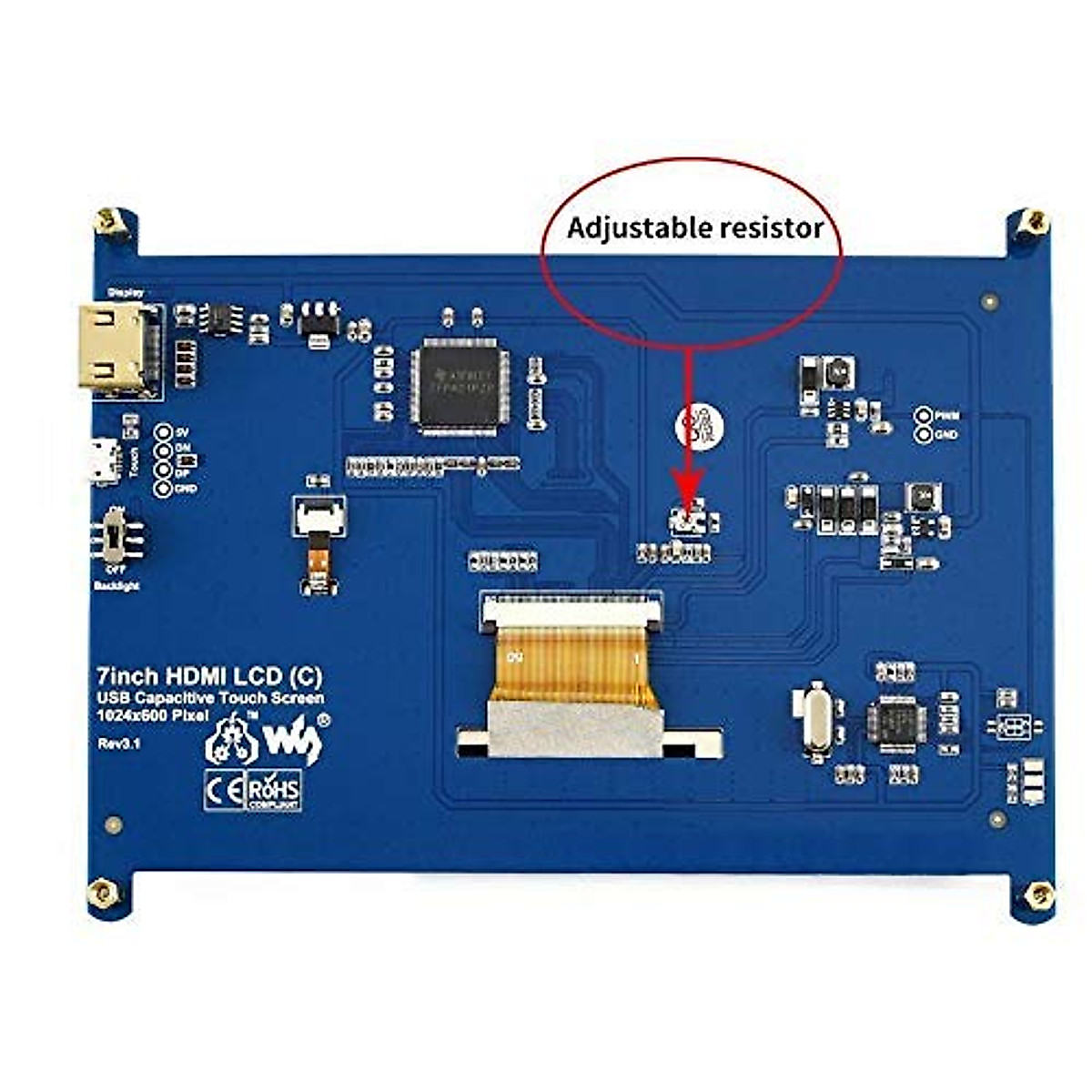 waveshare 7 inch IPS Capacitive Touch Screen Display 1024×600 Hardware Resolution HDMI LCD C Monitor with Bicolor Case for Raspberry Pi/BeagleBone Black/Banana Pi, Support Windows 10/8.1/8/7