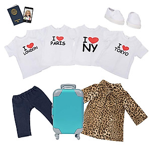 Adora Amazon Exclusive - 18” Girl Doll Clothes and Accessories Set Includes Jet-Set Luggage, White Shirts, Passport & Cellphone, Stylish Outfit and White Slip on Sneakers