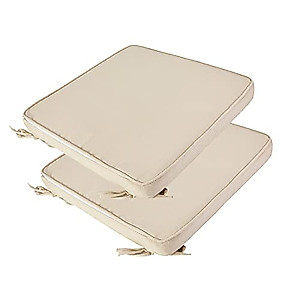 FUNHOME Water-Resistant Outdoor Patio Cushion with Ties, Patio Furniture Cushion Chair Seating, Set of 2 Indoor/Outdoor Square Corner Seat Cushion，18" x 18" x 2.5"-Antique Beige