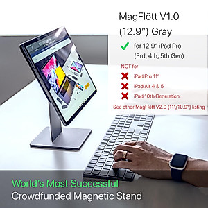 CharJenPro MagFlott V1.0 Magnetic Stand for iPad Pro 12.9”, iPad Air 13" M2 (2024). Gray. Successful Kickstarter Campaign. Includes 6’ USB C Curved Cable.