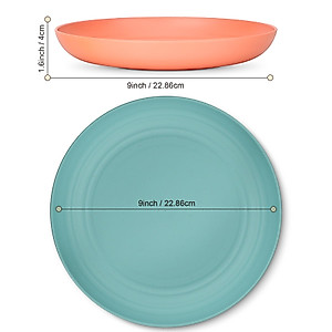 HOTEC 9inch Unbreakable Deep Dinner Plates, Set of 8 Wheat Straw Plastic Plates Dishwasher Safe Kitchen Plates Dinnerware