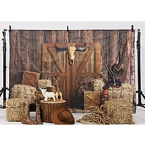 Western Cowboy Backdrop Wild West Photo Background Portrait Photography Props Cowgirl Theme Birthday Party Decorations, Ladvis 82.7"x59" Rustic Wood Banner Kids Baby Shower Photoshoot Supplies