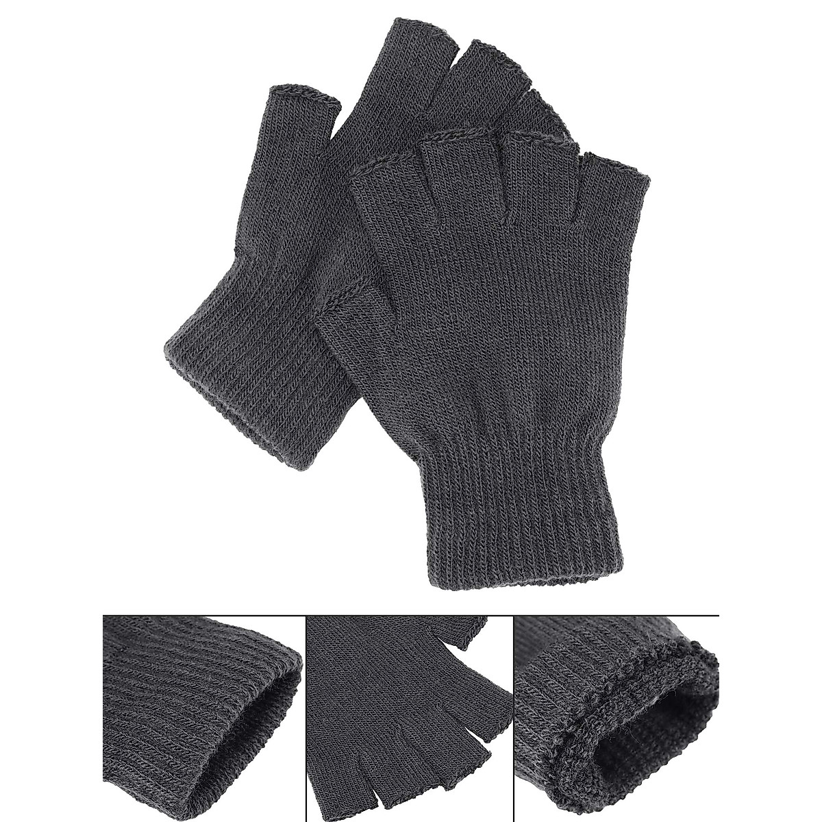 SATINIOR 2 Pair Unisex Half Finger Gloves Winter Stretchy Knit Fingerless Gloves in Common Size