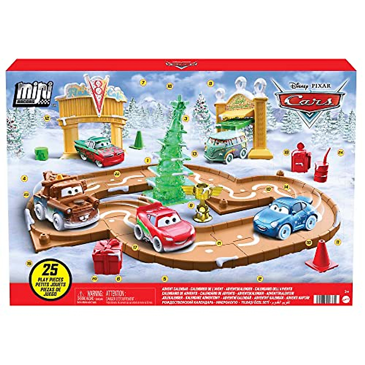 ​Disney and Pixar Cars Toys Mini Racers Advent Calendar with 5 Toy Cars, Track Pieces and Mini-Toy Accessories 25 Surprises Holiday Gifts for Kids