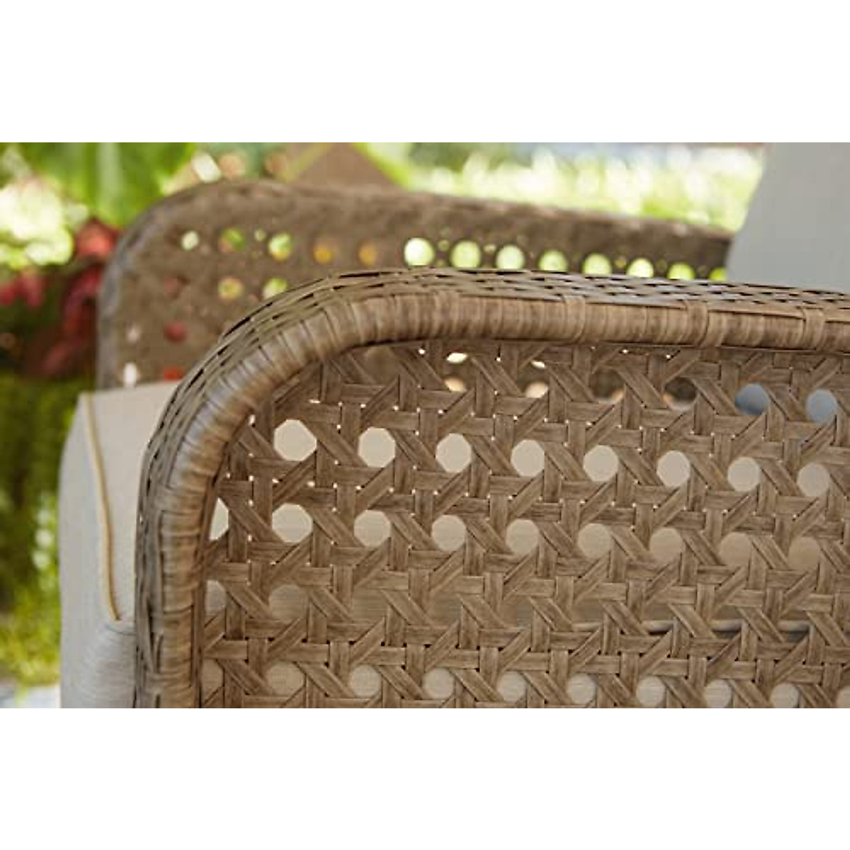 Signature Design by Ashley Braylee Outdoor 2 Piece Patio Driftwood Resin Wicker Cushioned Loveseat and Table, Rustic
