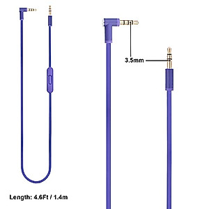 Solo 3 Replacement Audio Cable Cord with Inline Mic and Volume Control for Beats by Dre Headphone Solo/Studio/Pro/Detox/Wireless/Mixr/Executive/Pill HD Sound Quality, Dual 3.5mm Plugs (Purple)