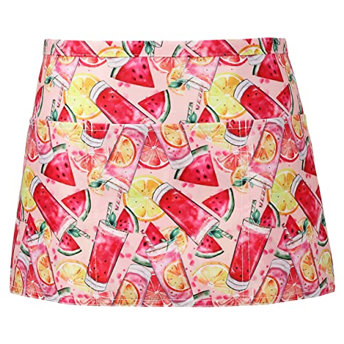 Plum Hill Tropical Waist Apron Set - Waitress Server Aprons - 3 Pockets; Cute Half Apron for Bartender, Restaurant, Coffee Shop, Teachers - Floral and Watermelon Drinks