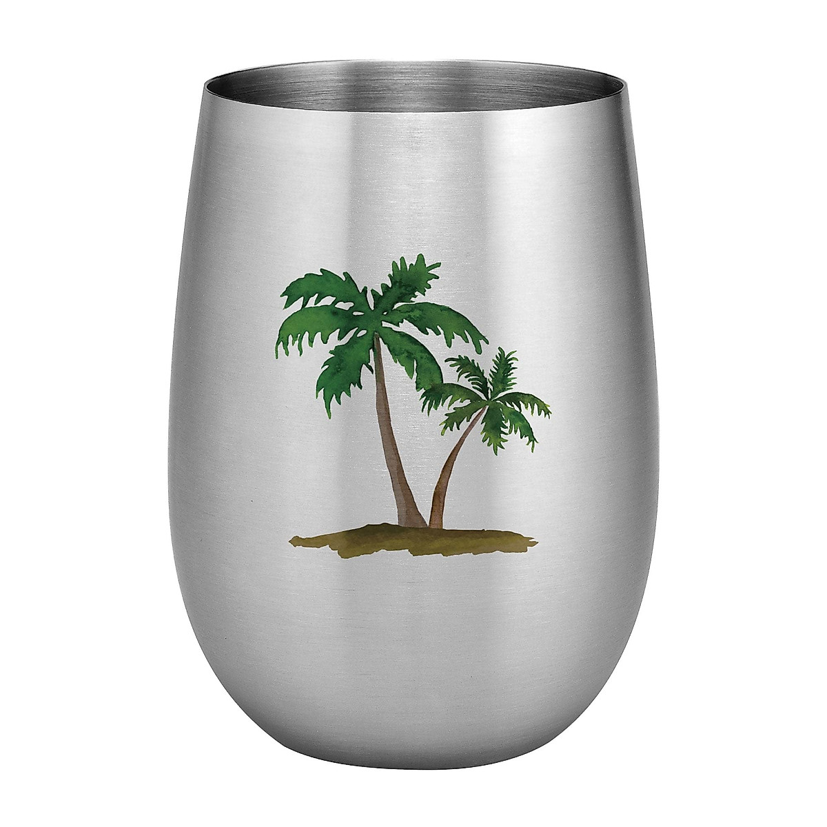 UPware 18/8 Stainless Steel 15 oz. Full Color Printed Stemless Wine Glass, Unbreakable and Shatterproof Metal, for Wine and Beverage (Palm Trees)