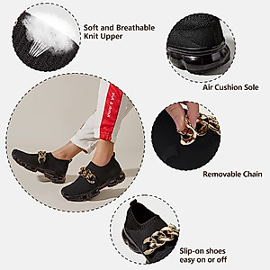 LUCKY STEP Women Air Cushion Fashion Sneakers Breathable Casual Comfortable Lightweight Walking Shoes (Black Chain,10B(M) US)