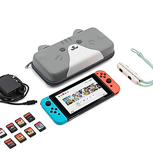 GeekShare Cat Ears Carry Case Compatible with Nintendo Switch/Switch OLED - Portable Hardshell Slim Travel Carrying Case fit Switch Console & Game Accessories (Grey, Large)