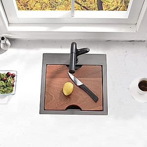 15 Inch Black Drop In Bar Sink Workstation-Bokaiya 15x15 Black Stainless Steel Topmount Bar Sink Outdoor Rv Sink 16 Gauge Single Bowl Wet Bar Sink with Cutting Board