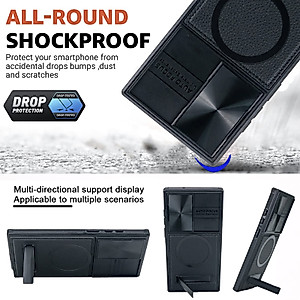 KUGEW for Samsung Galaxy S23 Ultra Case with Kickstand & Camera Cover, 3-Way Metal Stand[Horizontal & Vertical Stand] Luxury Leather Back Slim Fit Rugged Bumper Cover Heavy Duty Shockproof (Black)