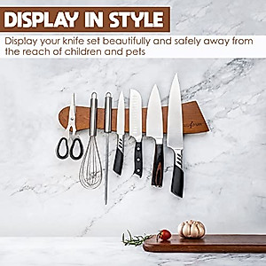 Magnetic knife holder for wall no drill - 16" Wooden knife magnetic strip no drilling option w/adhesive backing & drilling hardware | Magnetic knife strip | kitchen knife organizer rack -Dark Brown