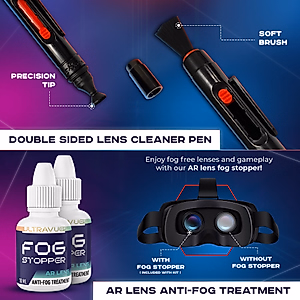 UltraVue VR Cleaning Kit and Anti-Fog Treatment - Includes VR Cleaner Gel Sprays, Microfiber Cloths, Anti Fog Drop Treatments, Brush and Air Bladder with Precision Nozzle