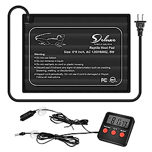 Simple Deluxe 6 X 8 Inch 8W Reptile Heating Pad with 2-Probe Digital Thermometer and Hygrometer Under Tank Heater Terrarium Warmer Heat Mat for Amphibians and Reptiles Pet, Black