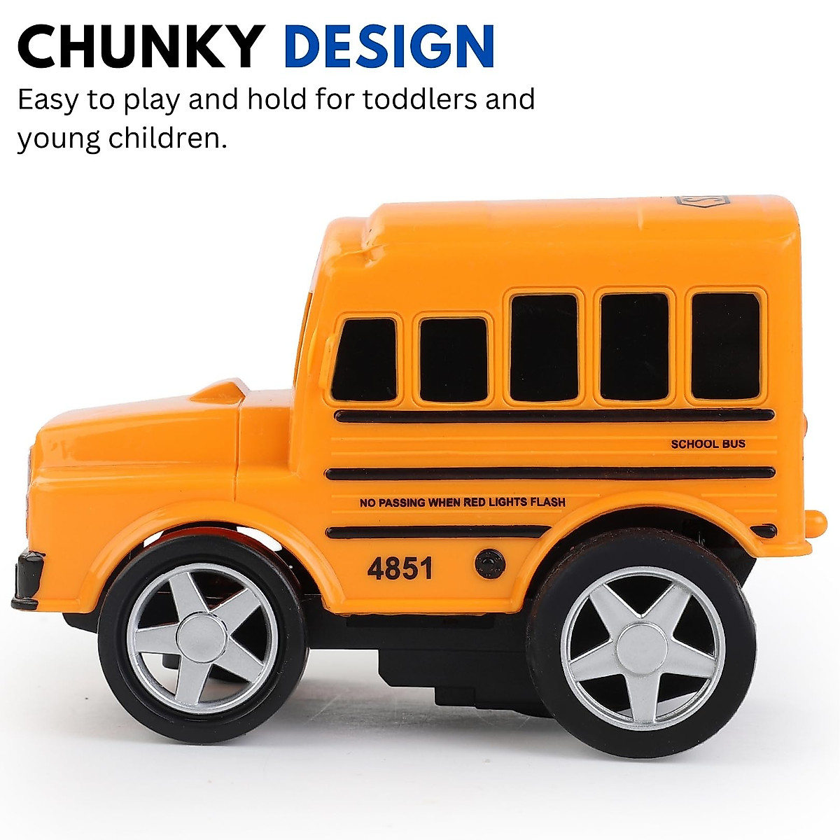 12 Pack in Box Chubby School Bus Model Toys - 4 inches Classic Long Nose Friction Powered 360 Rotation Vehicles - Ideal Gift, Party Favors for Kids (1 Dozen)