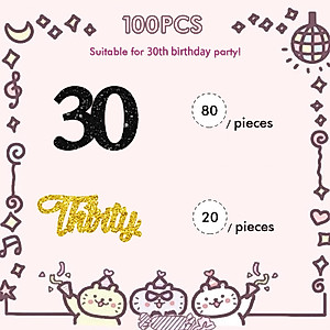 Set of 100 Happy 30th Birthday Confetti, Gold Glitter Thirty Paper Scatter, 30th Birthday Party Decorations, 30 Smash Cake Decor, Happy 20th Anniversary Party Decor