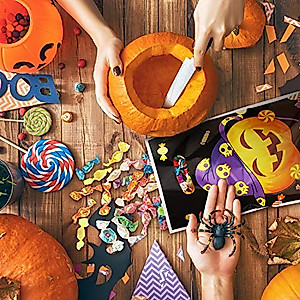 100 Pieces Halloween Plastic Bags Candy Bags Trick or Treat Bags Jack O Lantern Pumpkin Treat Bags Goody Bags Favor Bags in 5 Designs for Halloween Party Favor