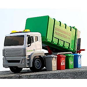 Garbage Truck Toys for Boys & Girls - Trash Truck Toys with Lights & Sounds Includes 4 Toy Garbage Cans, 40 Garbage Recycling Sorting Cards. Educational Toys for Toddlers & Kids Ages 3 4 5 6+