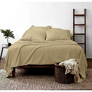 MGPS 100% Real Certified Organic Cotton Bedsheet Set, Full Size 6 Piece 1000 Thread Count Sheets Sets, [1 Fitted + 1 Flat + 4 Pillowcases], Fits Mattress Upto 18" Deep Pocket - Taupe