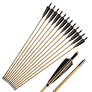e5e10 Wooden Arrows Archery Handmade Arrows 33inch Shaft with Turkey Feather Fletching for Recurve Bow Longbow Hunting Practice 12PACK (Black)