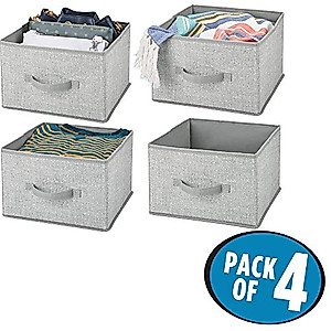 mDesign Fabric Bin for Cube Organizer - Foldable Cloth Storage Cube - Collapsible Closet Storage Organizer - Folding Storage Bin for Clothes and More - Lido Collection - 4 Pack - Gray