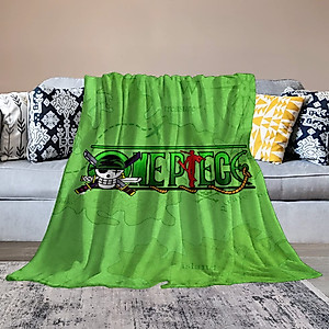 One Piece Anime Pirate Flag Zoro Flannel Throw Blanket 50x60in Japanese Anime Throw Blanket Pirate Flag Soft Blanket for Sofa Bed Couch Office Green Blanekt