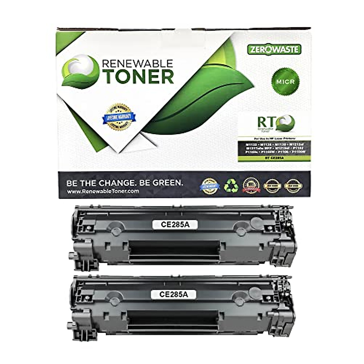 Renewable Toner Compatible MICR Toner Cartridge Replacement for HP 85A CE285A Laser Printers M1132 M1138 M1139 M1212 M1217 MFP P1102 P1106 P1109 (Black, 2 Pack)