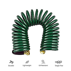 Instapark GHN-06-25 Heavy-Duty EVA Recoil Garden Hose 25ft with 7-Pattern Spray Nozzle, Green, 25 Foot