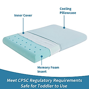 HOMBYS Cooling Toddler Pillow with Pillowcase for Hot Sleepers, 13"x18" Ventilated Gel Memory Foam Pillow with Cooling Cover–Soft Breathable Flat Thin Toddler Pillow for Kids Boys Girls