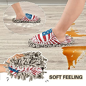 Kigai Microfiber Cleaning Slippers American Flag Stripe Washable Mop Shoes Slipper for Men/Women House Floor Dust Cleaner, Size L