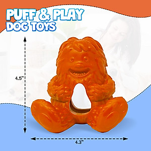 Yeti Puff and Play Dog Toy - Dog Chew Holder - Fun Stimulating Chew Toy for Teething, Behavior Training for Light to Moderate Chewers - Interactive Nuggets Treats Dispenser Puzzle - Yeti Orange