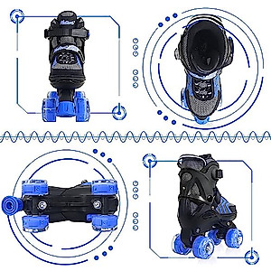 Kids Roller Skates for Boys, Blue Adjustable Rollerskates with Light Up Wheels for Big Kids Ages 6-12 7 8 9 10, Beginners Outdoor Sports, Best Birthday Gift for Kids