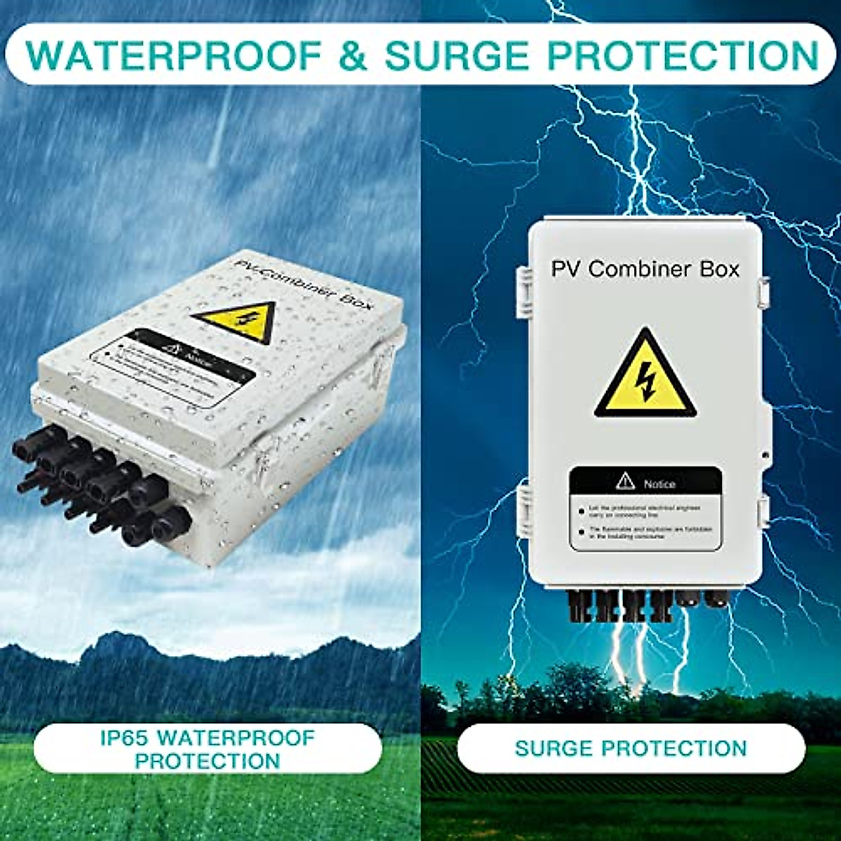 EXCELFU 4 String PV Combiner Box for Solar, with Lightning Arreste & 15A Rated Current Fuse and 63A Circuit Breaker, IP65 Waterproof Solar Combiner Box for On/Off Grid Solar Panel System