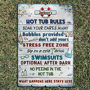 N NAMESISS All Over Printed Sign, Personalized Hot Tub Sign, Hot Tub Signs, Hot Tub Decor, 8", 12", 18" Wood Sign, Hot Tub Decorations, Housewarming Gift, Gift for Family, Gift for Friend (03)