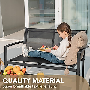 Devoko 4 Pieces Patio Furniture Set Outdoor Garden Patio Conversation Sets Poolside Lawn Chairs with Glass Coffee Table Porch Furniture (Black)