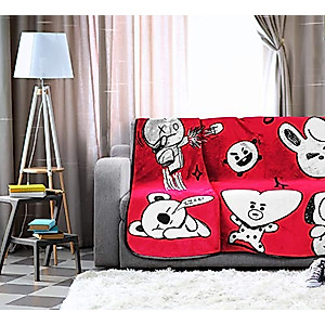 Line Friends BT21 Black & White Doodle Blanket - Measures 62 x 90 inches, Kids Bedding - Fade Resistant Super Soft Fleece (Official Line Friends Product)