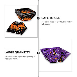 Cabilock 12pcs Halloween Paper Food Trays Paper Serving Bowls Snack Candy Tray Paper Food Serving Tray Paper Container Snack Packing Box for Hot Dogs Tacos Fries Nachos
