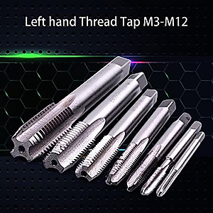 ATOPLEE 7pcs Metric HSS 6542 Left Hand Thread Tap Set, M3 M4 M5 M6 M8 M10 M12
