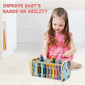 kogabanny Wooden Hammering Toy, Educational Pegs Pound Maze Puzzle Number Sorter Musical Toy with Xylophone, Hammers, Mallets, for Kids