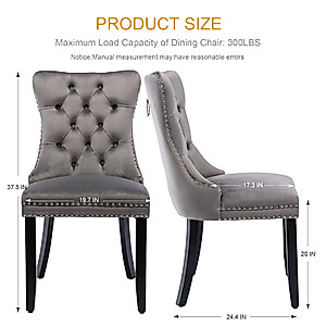 MZDOO Velvet Dining Chairs Set of 6, Tufted Upholstered Dining Room Chairs with Back Ring Pull, Nailhead Trim and Solid Wood Legs, Modern Dining Chair for Dining Room, Kitchen(Grey)