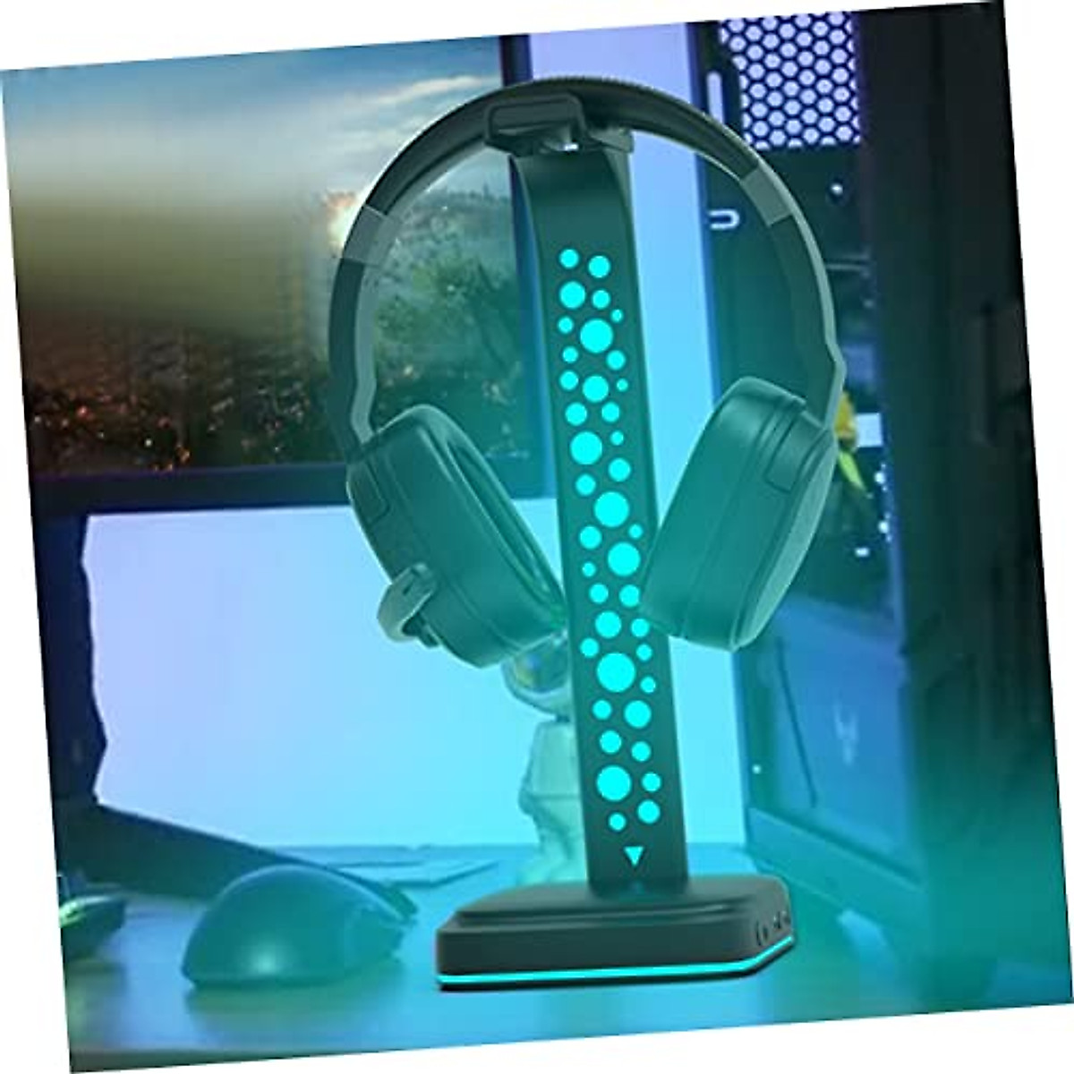 SOLUSTRE Headset Head Accessories Multipurpose LED Holder Gamer Mm Extender Light Table Earphone Desktop RGB Game for Black with USB Gaming Storage Stand Headphone Hub Desk