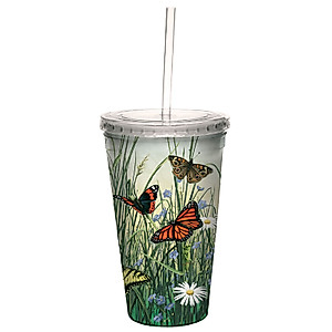Tree-Free Greetings Butterfly Meadow by James Hautman Artful Traveler Double-Walled Acrylic Cool Cup with Reusable Straw, 16-Ounce