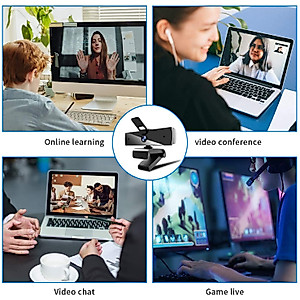 1080P Web Camera, 60FPS Webcam with Microphone, Qtniue USB Webcam Desktop or Laptop, Streaming Webcam for Computer Widescreen Video Calling, Conferencing or Recording, USB Computer Camera Built-in Mic