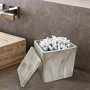 nu steel Stone Hedge Resin Decorative Bathroom Vanity Countertop Storage Organizer Canister Jar for Cotton Swabs, Rounds, Balls, Makeup Sponges, Bath Salts-Marble