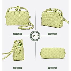 LOVEINT Small Crossbody Shoulder Bags for Women，Hand Woven Leather Clutch Purses Tote Bag Wallet Sling Bag Handbags (Lime color)